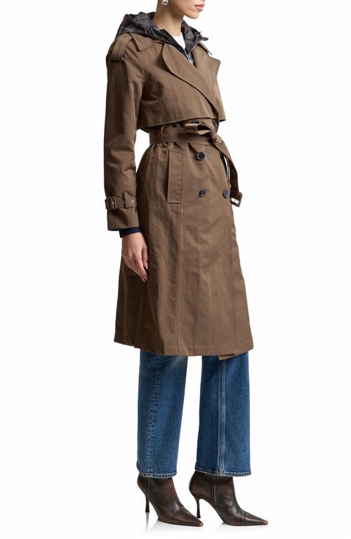 AVEC LES FILLES Crinkled Nylon Trench Coat with Hooded Bib